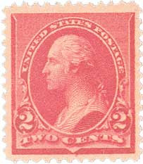 220c - 1890 2c Washington, Carmine, Cap on Both 2's - Mystic Stamp Company