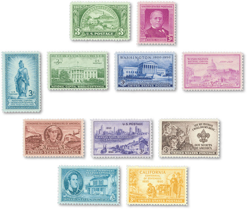 YS1950C - 1950 Complete Commemorative Year Set, 11 stamps - Mystic ...
