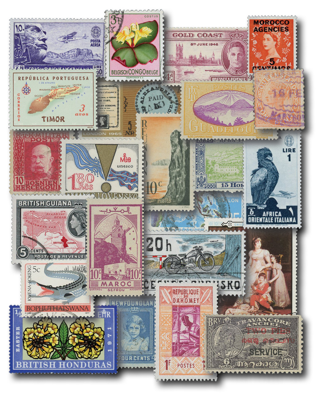 Stamps Of Different Countries With Names