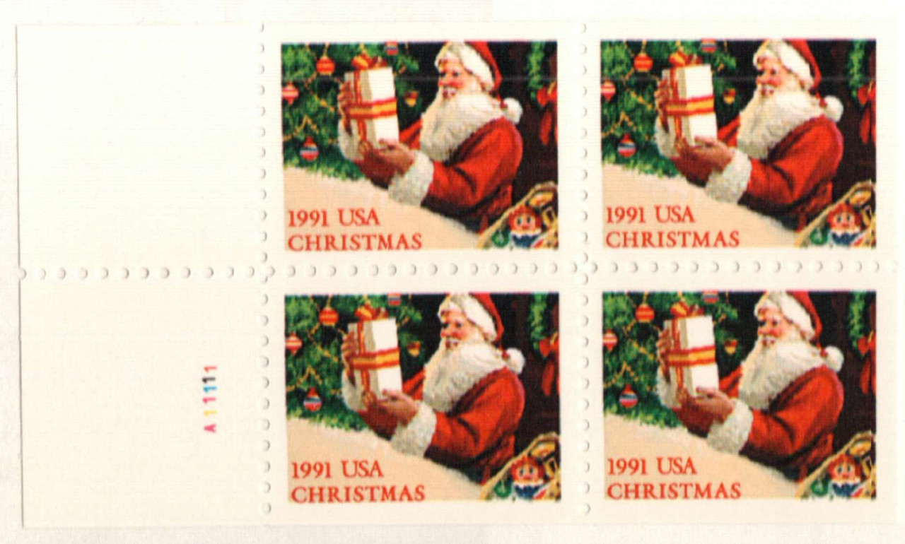 2583a - 1991 29c Santa with Present, Booklet Pane of 4 Stamps - Mystic ...