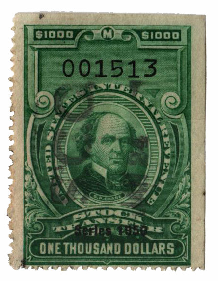RD335 - 1950 $1000 Stock Transfer Stamp, Bright Green, No Gum - Mystic ...