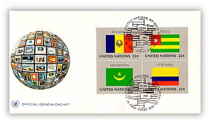 8A492X - 1986 UN Flags Block First Day Cover - Mystic Stamp Company