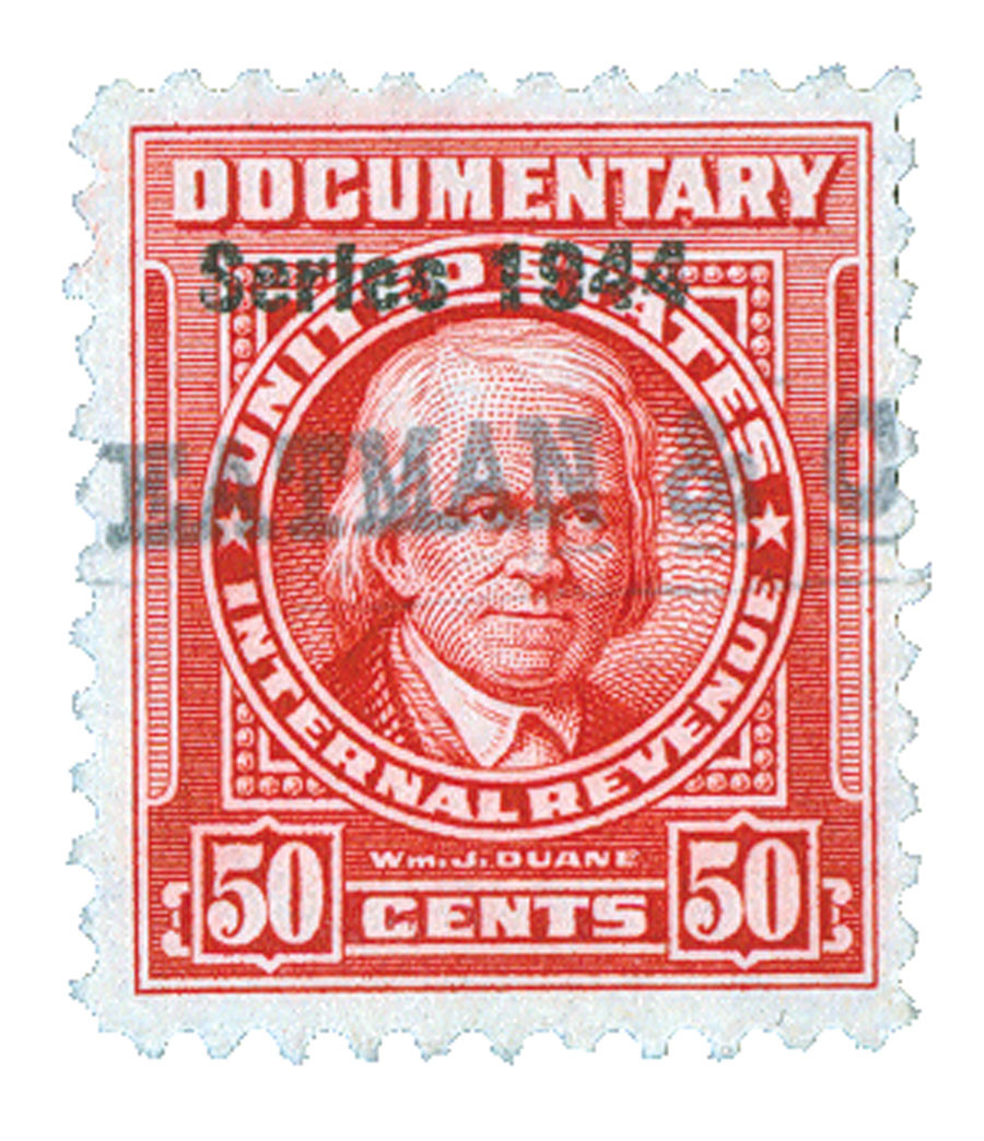 R396 - 1944 50cU.S. Internal Revenue Stamp, Carmine - Mystic Stamp Company