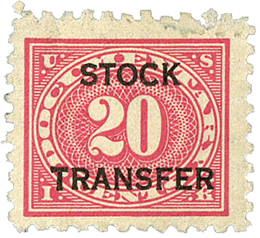 RD28 - 1928 20c Stock Transfer Stamp, Carmine Rose, Perf. 10 ...
