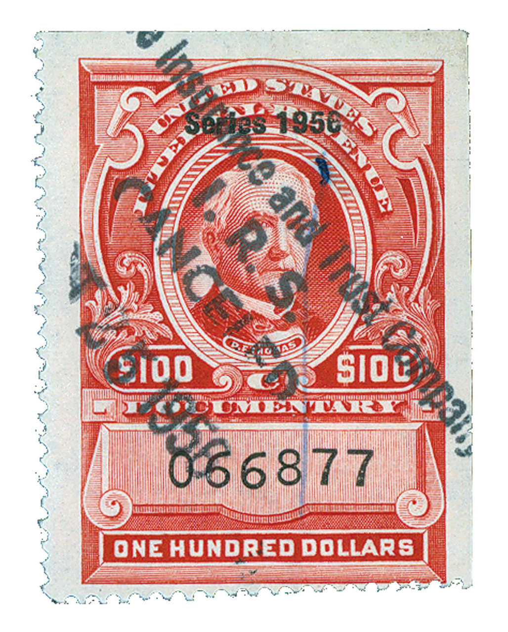 R700 - 1956 $100 U.S. Internal Revenue Stamp, Carmine, No Gum - Mystic ...