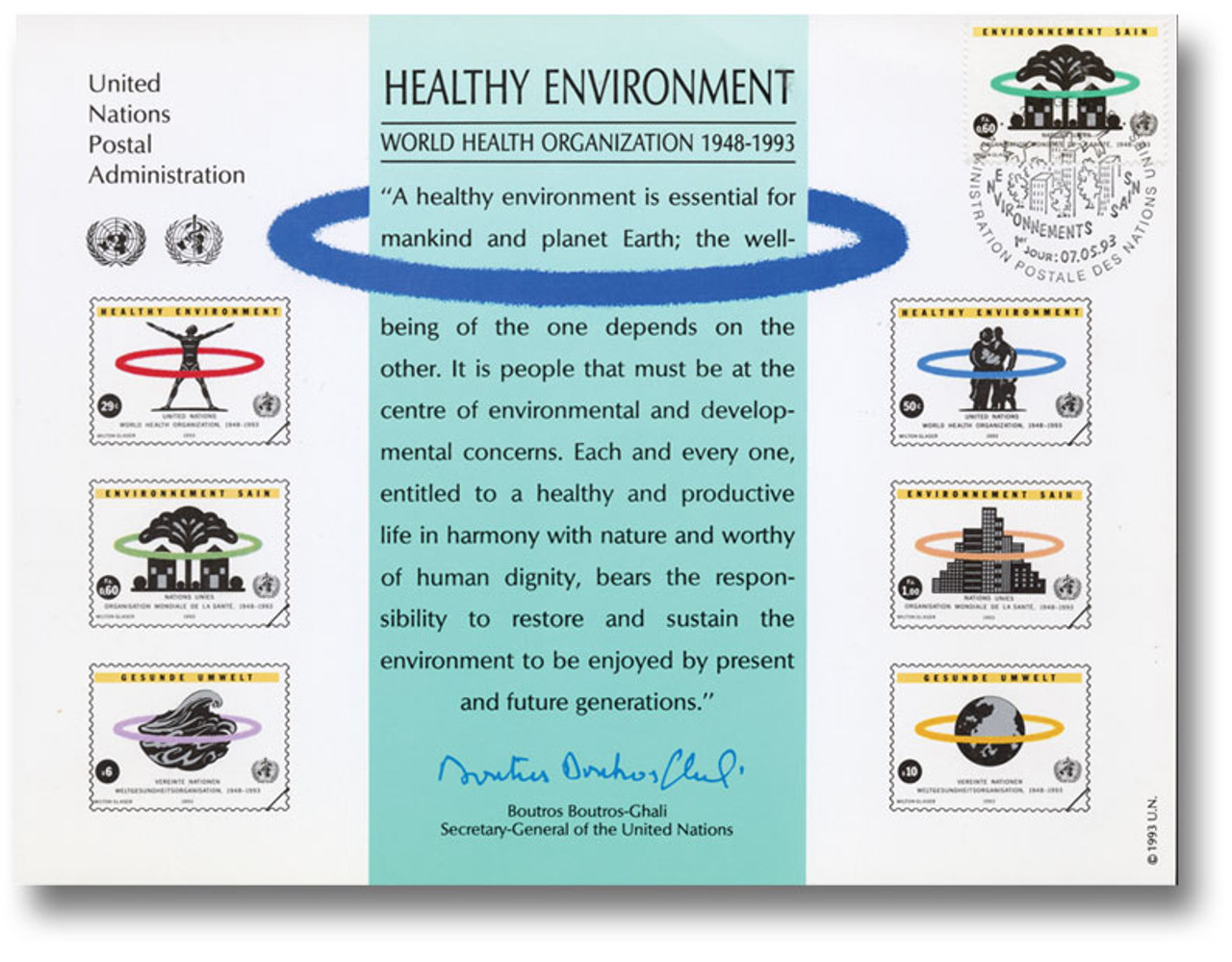 7252684 - 1993 UN GN Healthy Environment Souvenir Card - Mystic Stamp ...