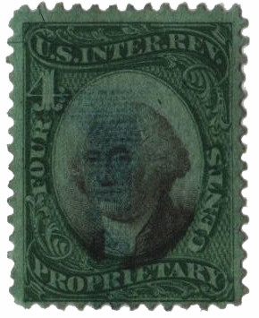 RB4a - 1871 4c Proprietary Revenue Stamp, Green & Black, Violet Paper ...