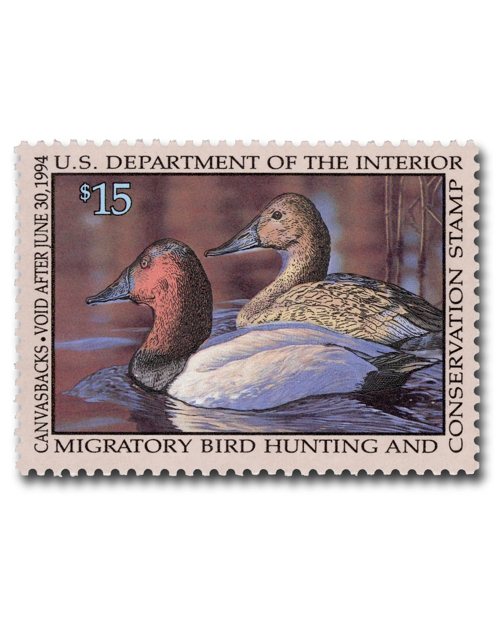 RW60 - 1993 $15.00 Federal Duck Stamp - Canvasbacks - Mystic Stamp Company