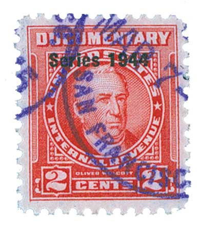 R387 - 1944 2c U.S. Internal Revenue Stamp, Carmine - Mystic Stamp Company