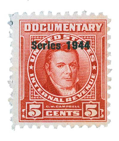 R390 - 1944 5c U.S. Internal Revenue Stamp, Carmine - Mystic Stamp Company