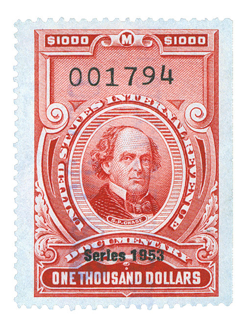 R650 - 1953 $1000 U.S. Internal Revenue Stamp, Carmine, No Gum - Mystic ...