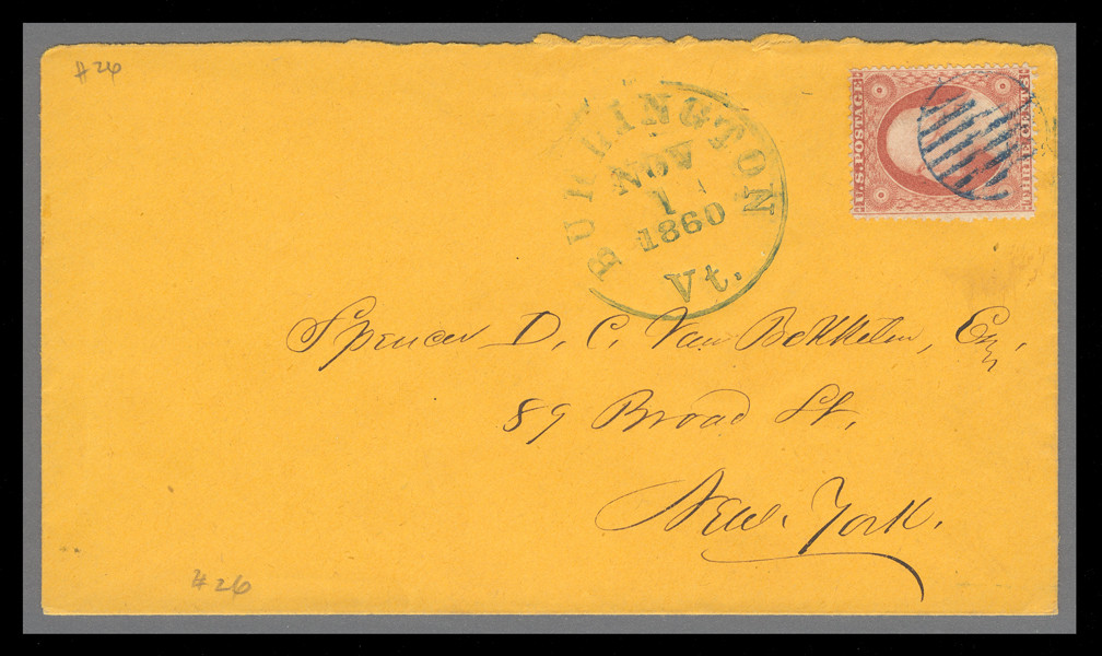 MRS1431 - 1857 3c Washington Type III Single (Scott #26) on Cover from ...