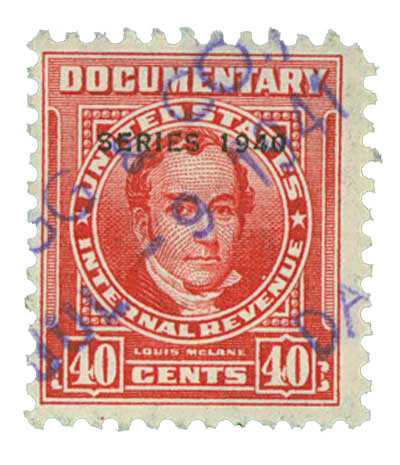 R297 - 1940 40c U.S. Internal Revenue Stamp, Carmine - Mystic Stamp Company