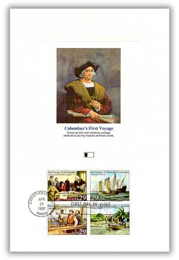 55965 - 1992 First Voyage of Columbus 4/Combo PFCD - Mystic Stamp Company