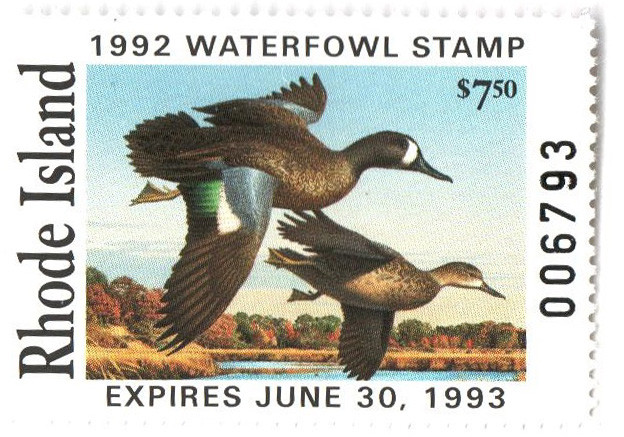 SDRI4 - 1992 Rhode Island State Duck Stamp - Mystic Stamp Company