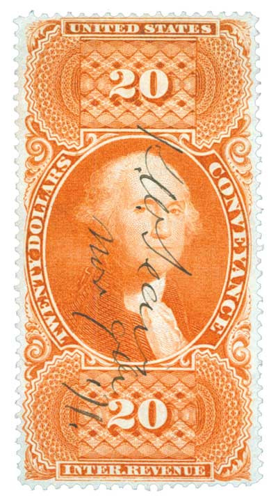 R98d - 1862-71 $20 U.S. Internal Revenue Stamp, Conveyance, Orange ...