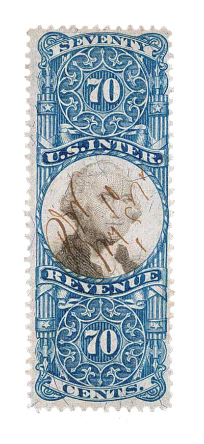R117 - 1871 70c U.S. Internal Revenue Stamp, Blue & Black - Mystic ...