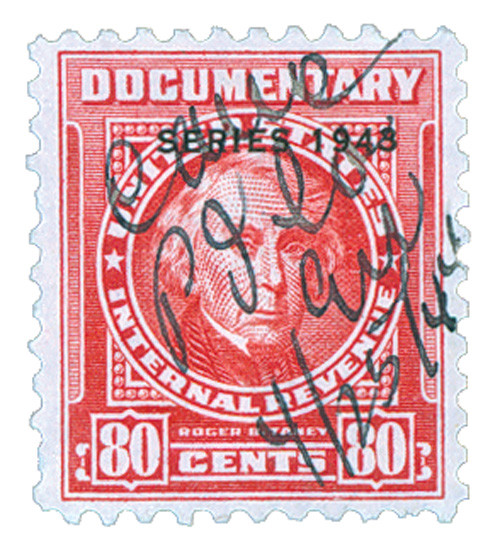 R372 - 1943 80c U.S. Internal Revenue Stamp, Carmine - Mystic Stamp Company
