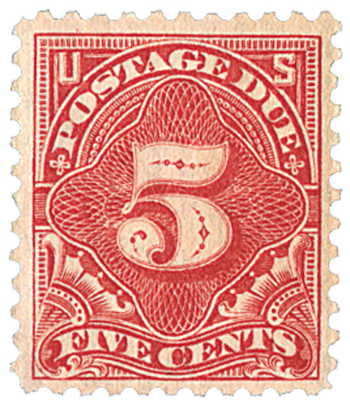 J64 - 1917 5c Postage Due, Carmine, Perf. 11, Unwatermarked - Mystic ...