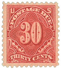 J66 - 1917 30c Postage Due, Carmine Rose, Perf. 11, Unwatermarked ...