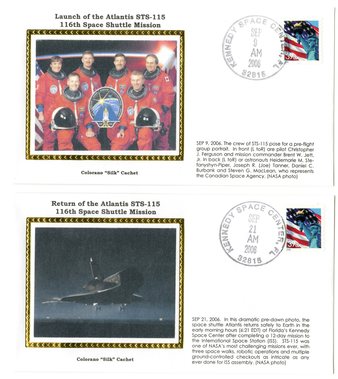 STS115A - STS-115 Launch and Return Covers - Mystic Stamp Company