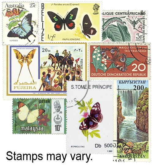 M5093 - Butterflies & Moths 100 Different Stamps - Mystic Stamp Company
