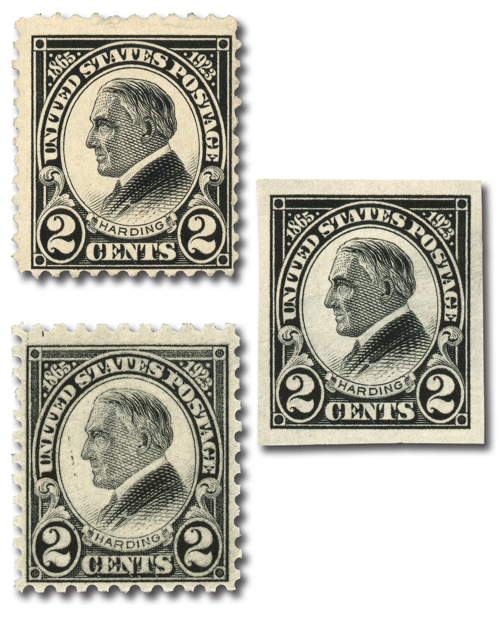 610-12 - 1923 2c Warren G. Harding, Black, Set of 3 Stamps - Mystic ...