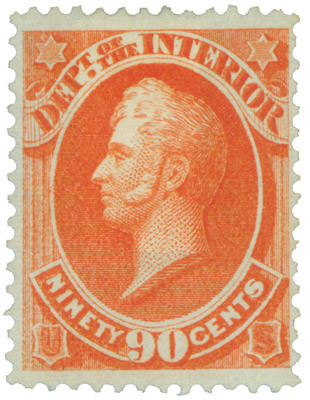 O24 - 1873 90c Department of the Interior Official, Vermilion, Hard ...