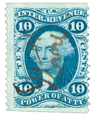 R37b - 1862-71 10c U.S. Internal Revenue Stamp, Power of Attorney, Blue ...