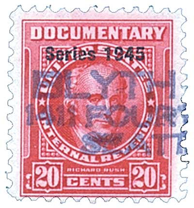 R418 - 1945 20c U.S. Internal Revenue Stamp, Carmine - Mystic Stamp Company