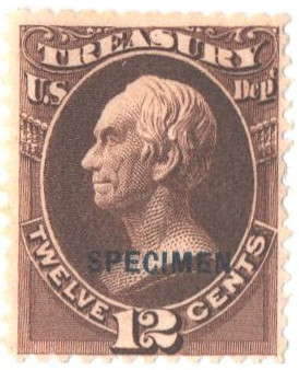 O78S - 1875 12c Treasury Department Official, Specimen, Dark Brown ...