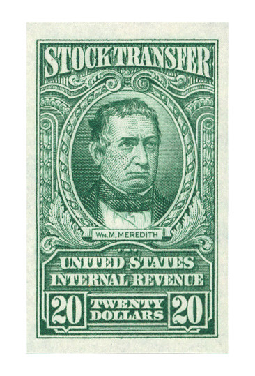 RD85 - 1940 $20 Stock Transfer Stamp, Bright Green - Mystic Stamp Company