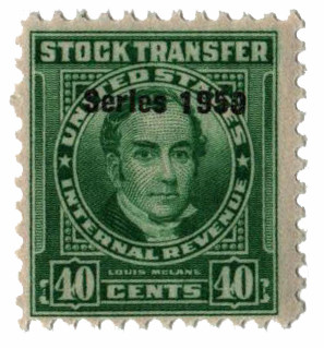 RD320 - 1950 40c Stock Transfer Stamp, Bright Green - Mystic Stamp Company