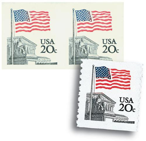 1895//95d - 1981 20c Flag over Supreme Court, Imperf. Error & Regular ...