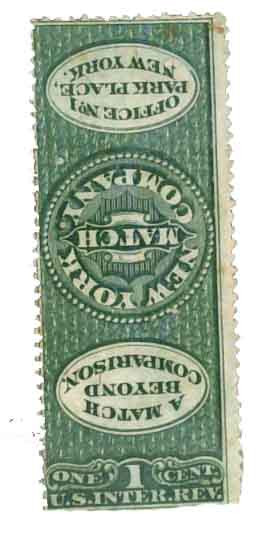 RO138e - 1871-77 1c New York Match Co., Green, Experimental Silk Paper ...