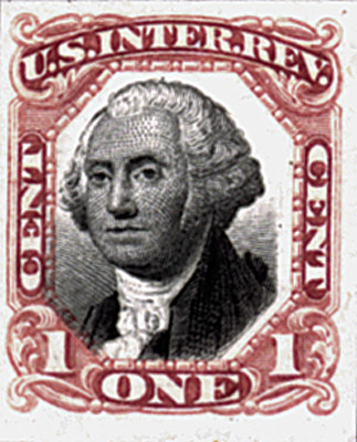 R134P4 - 1871-72 1c U.S. Internal Revenue Stamp, Claret & Black, Plate ...