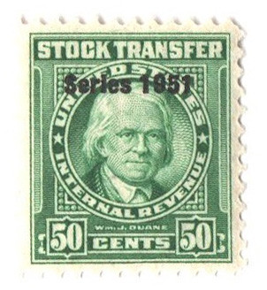 RD347 - 1951 50c Stock Transfer Stamp, Bright Green - Mystic Stamp Company