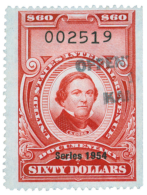 R681 - 1954 $60 U.S. Internal Revenue Stamp, Carmine, No Gum - Mystic ...
