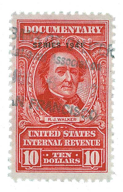 R328 - 1941 $10 U.S. Internal Revenue Stamp, Carmine - Mystic Stamp Company