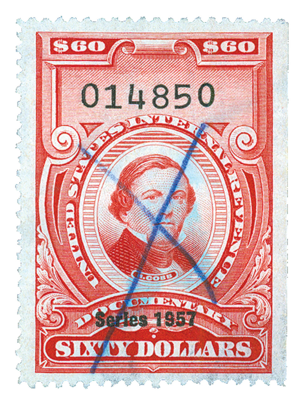 R708 - 1957 $60 U.S. Internal Revenue Stamp, Carmine, No Gum - Mystic ...