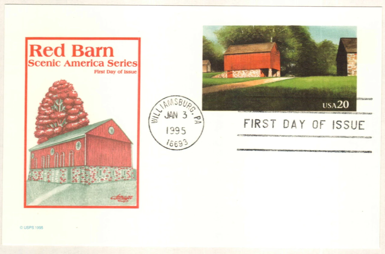 UX198 - 1995 20c Red Barn, First Day Issue Postal Card - Mystic Stamp ...