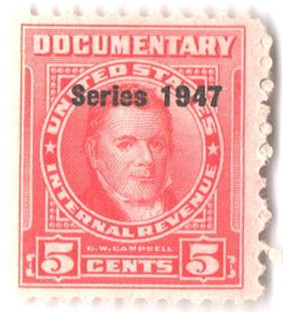 R465 - 1947 5c U.S. Internal Revenue Stamp, Carmine - Mystic Stamp Company