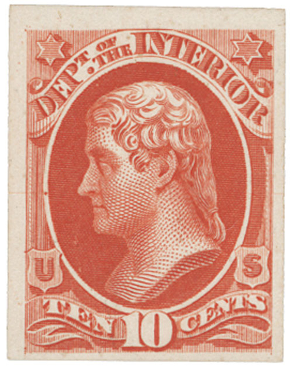 O19p4 1873 10c Official Mail Stamp Vermilion Mystic Stamp Company