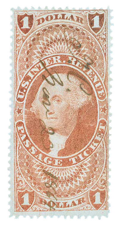 R74 - 1862-71 $1 red, passage ticket, old paper - Mystic Stamp Company
