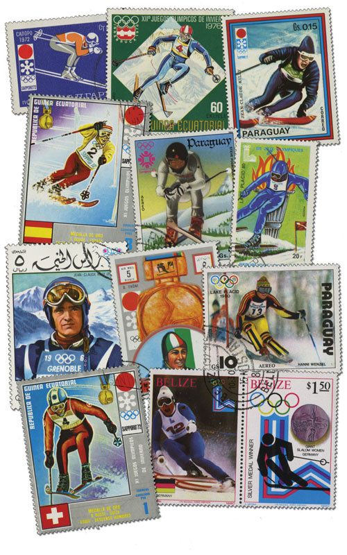MP1850 - Skiing, 100 Different Stamps - Mystic Stamp Company