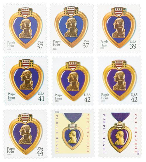 3784//4704 - 2003-12 Purple Heart, Set of 9 Stamps - Mystic Stamp Company