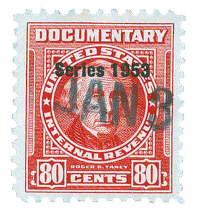 R632 - 1953 80c U.S. Internal Revenue Stamp, Carmine - Mystic Stamp Company
