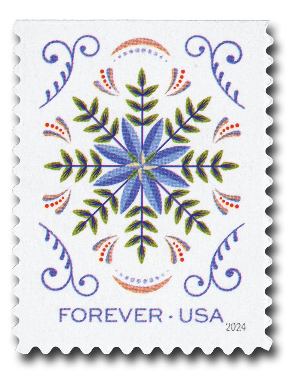 5944 - 2024 First-Class Forever Stamp - Holiday Joy: Blue Flower with ...