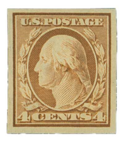 346 - 1909 4c Washington, Orange Brown, Double Line Watermark, Imperf ...