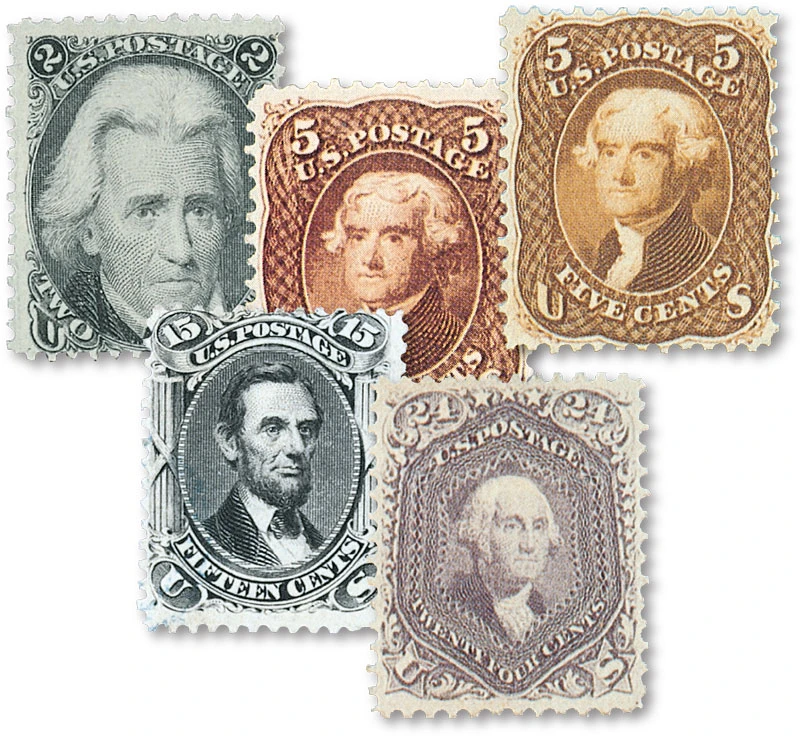 73-78 - 1861-66 Issues, Complete Set of 5 Stamps - Mystic Stamp Company